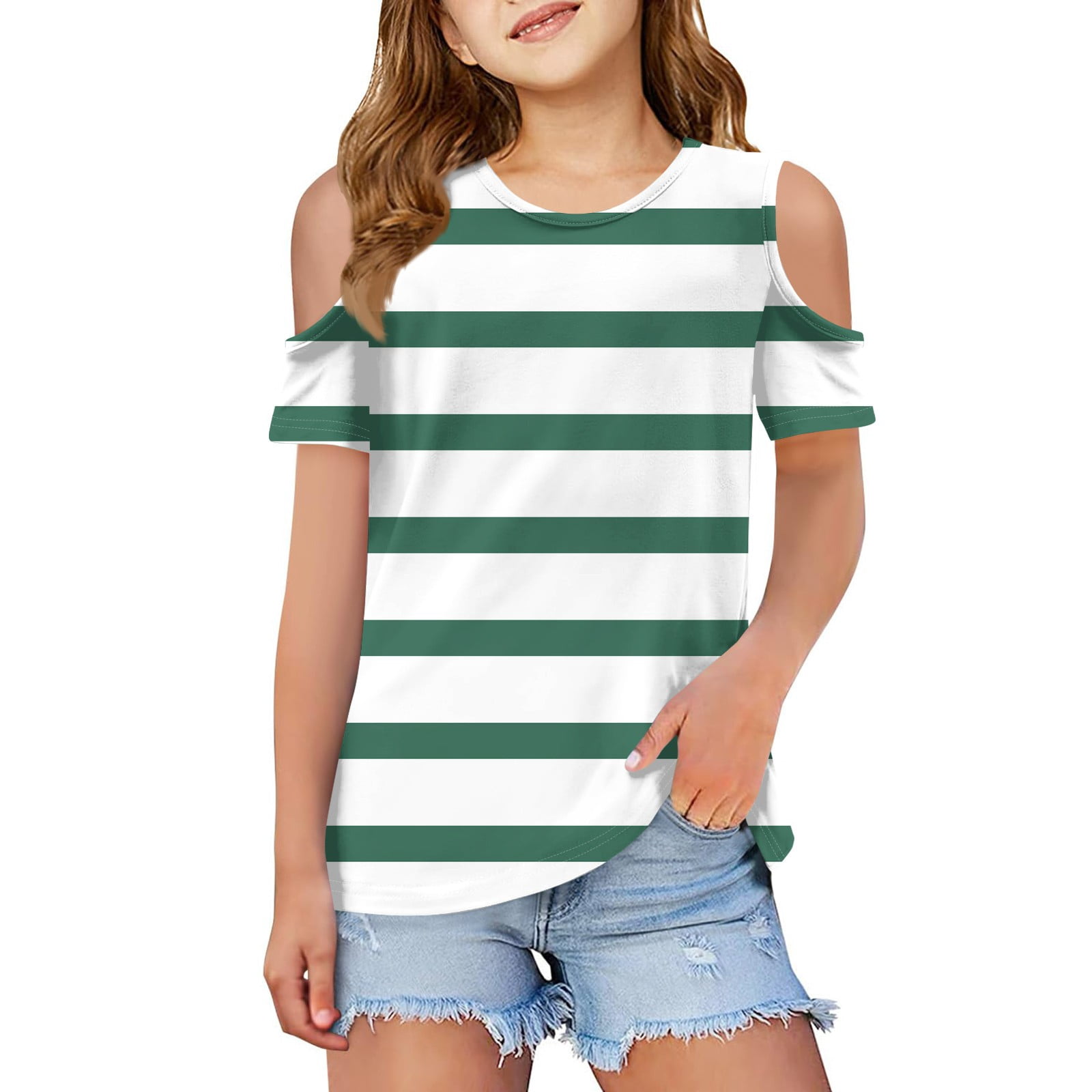 Lumtrix Girls Crew Neck Cold Shoulder Tops Short Sleeve Summer Retro ...