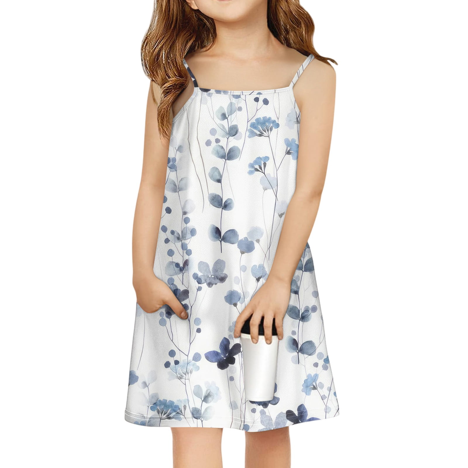 Lumtrix Girls Cute Print Cami Summer Dress Kids Sleeveless Tie Strap ...