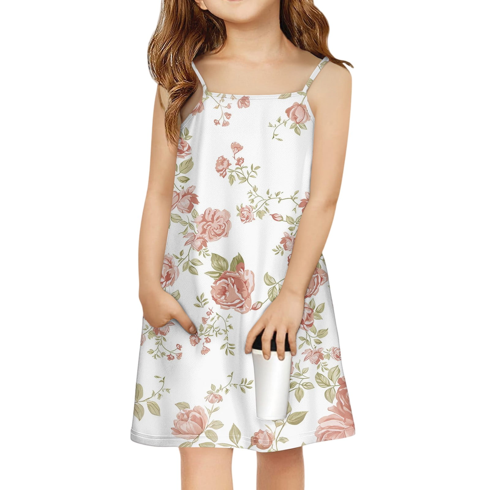 Lumtrix Girls Summer Dress Kids Cami Sleeveless Floral Print Tie Strap ...
