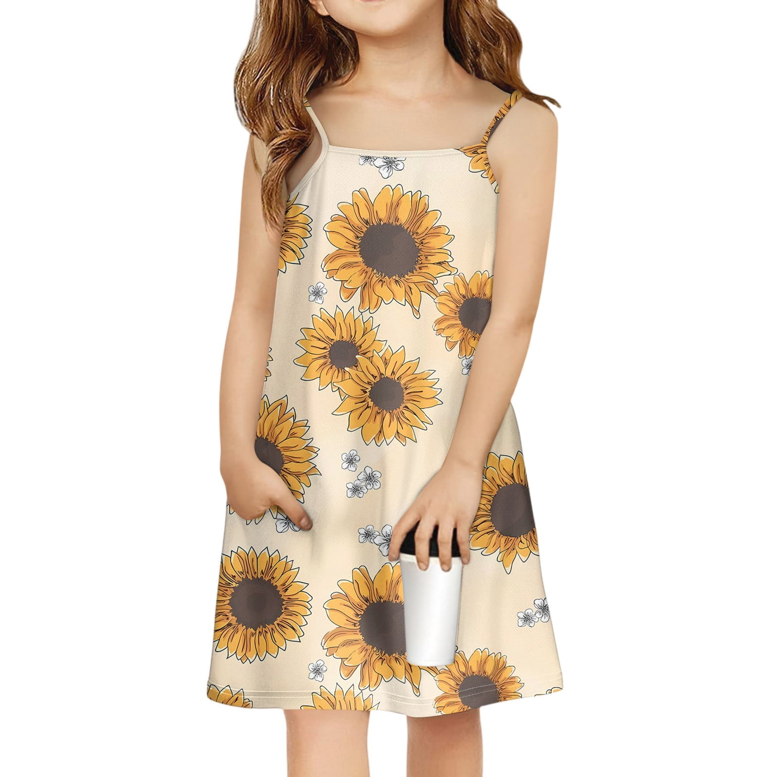 Lumtrix Girls Summer Dress Kids Cami Sleeveless Floral Print Tie Strap ...