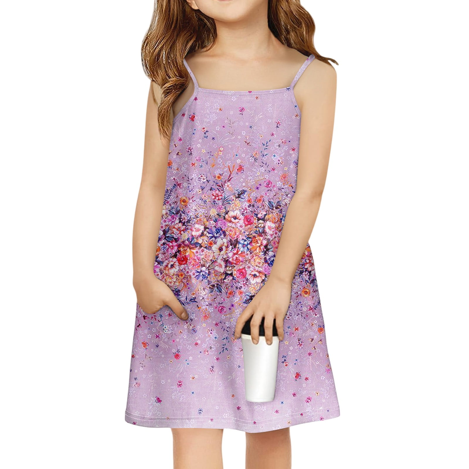 Lumtrix Girls Summer Dress Kids Sleeveless Tie Strap Boho Beach Floral ...