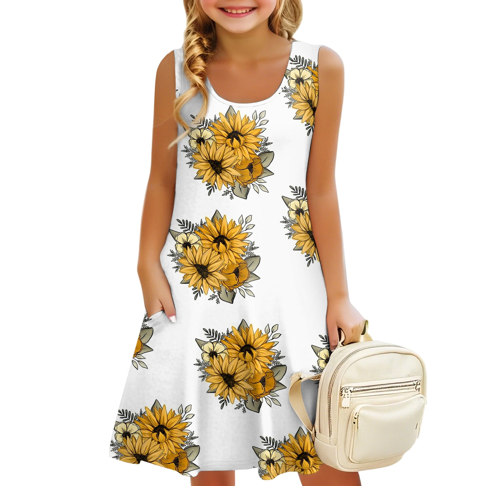 Lumtrix Girls Sunflower Graphic Dress Summer Boho Sleeveless A-Line ...