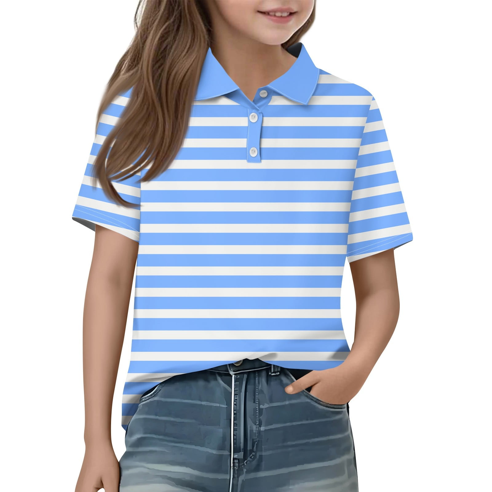 Lumtrix Girls and Toddlers' Stripe Color Block Graphic Short Sleeve Uniform Interlock Polo Shirt ...