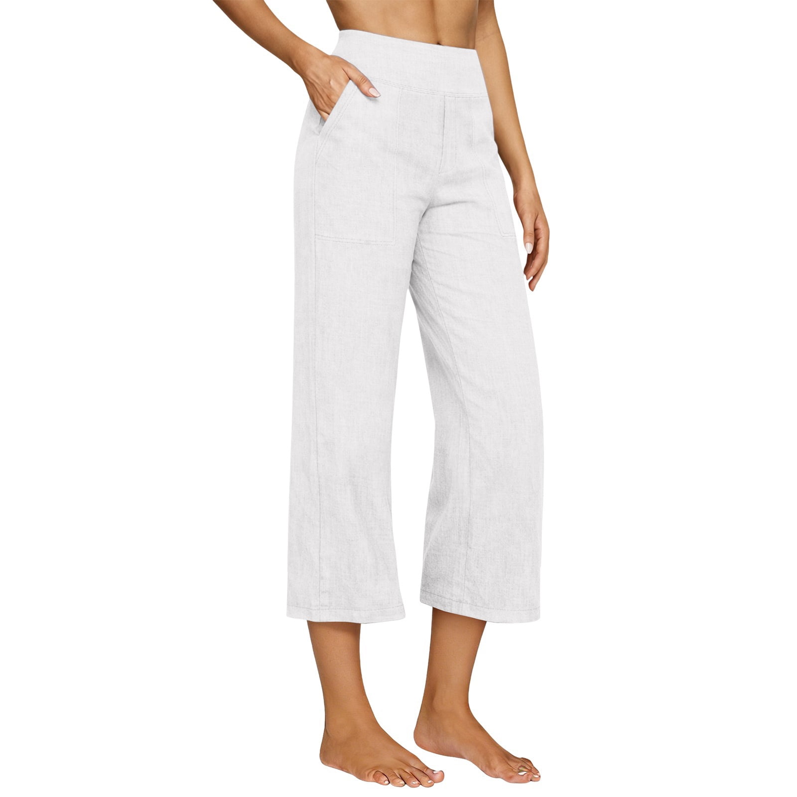 Lumtrix Linen Capri Pants For Women Barrel Harem Cropped Trousers ...