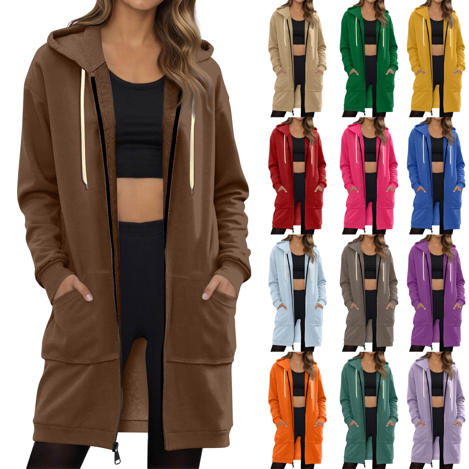 Lumtrix Long Hoodies for Women Zip Up Fleece Oversized Long Sleeve ...