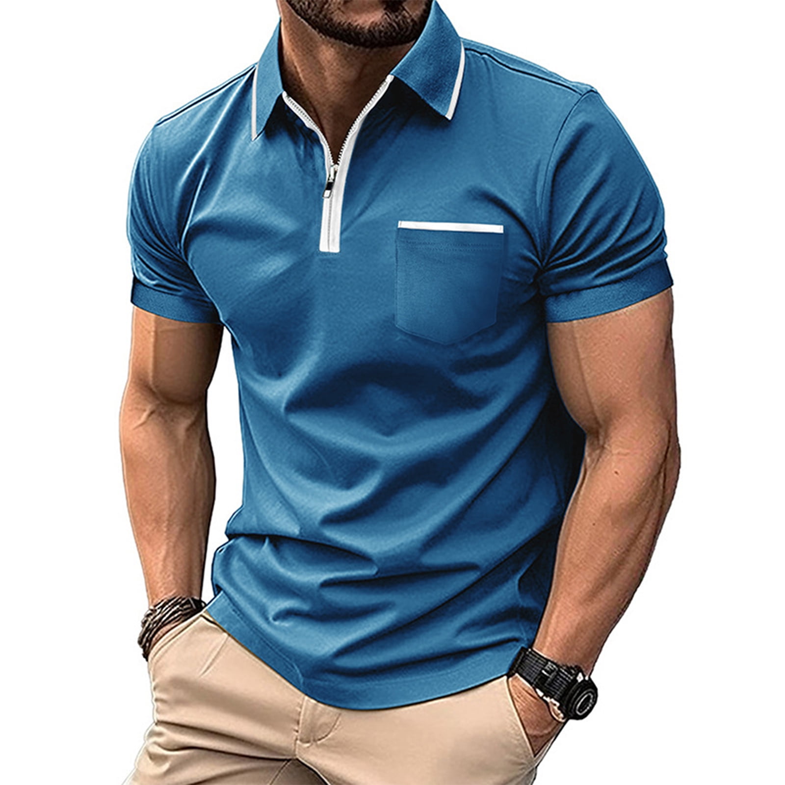 Lumtrix Men'S Waffle T-Shirt Short Sleeve Half Zip Henley Solid Color ...