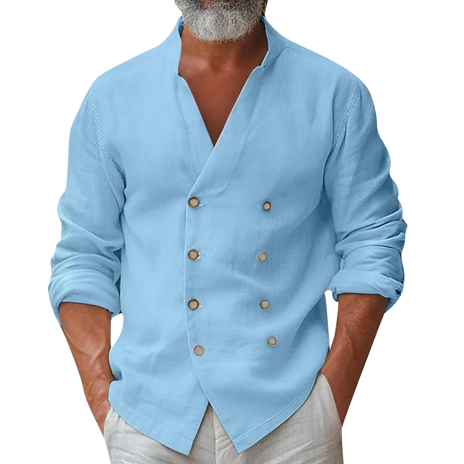 Lumtrix Men's Linen Shirts Casual Button Down Long Sleeve Shirt Solid ...