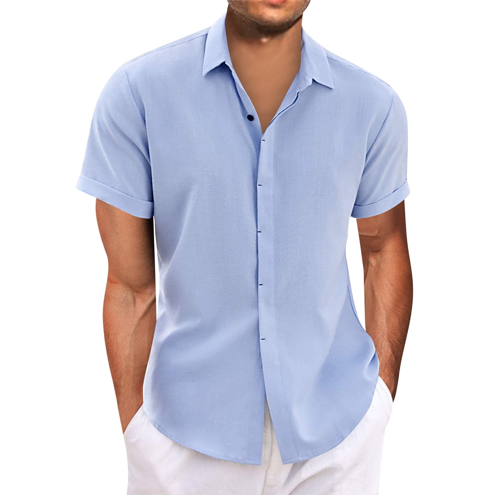 Lumtrix Men's Short Sleeve Dress Shirts Stretch Stain Shield Casual ...