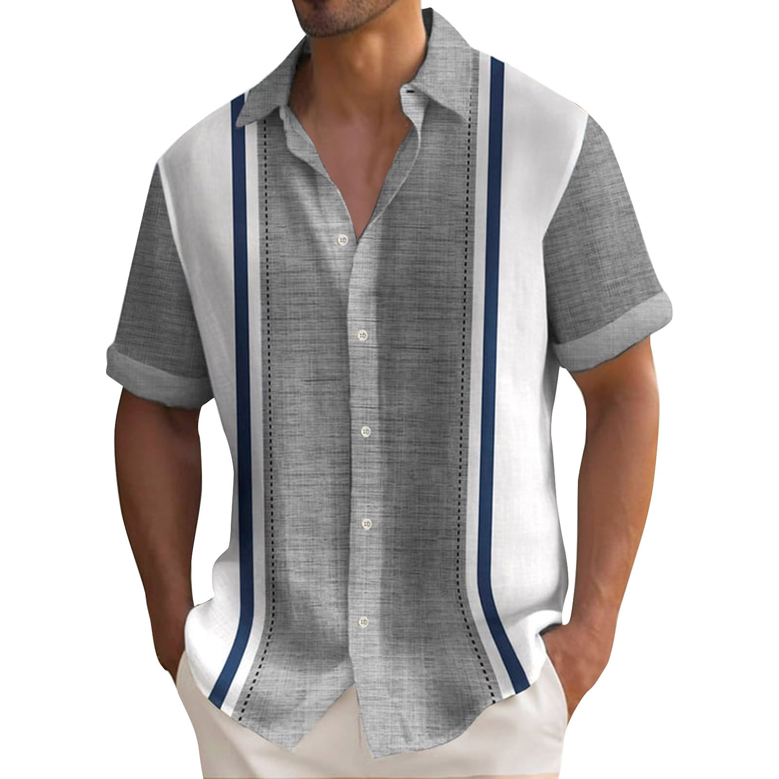 Lumtrix Mens Casual Summer Cotton Button Down Short Sleeve Shirts Cuban ...