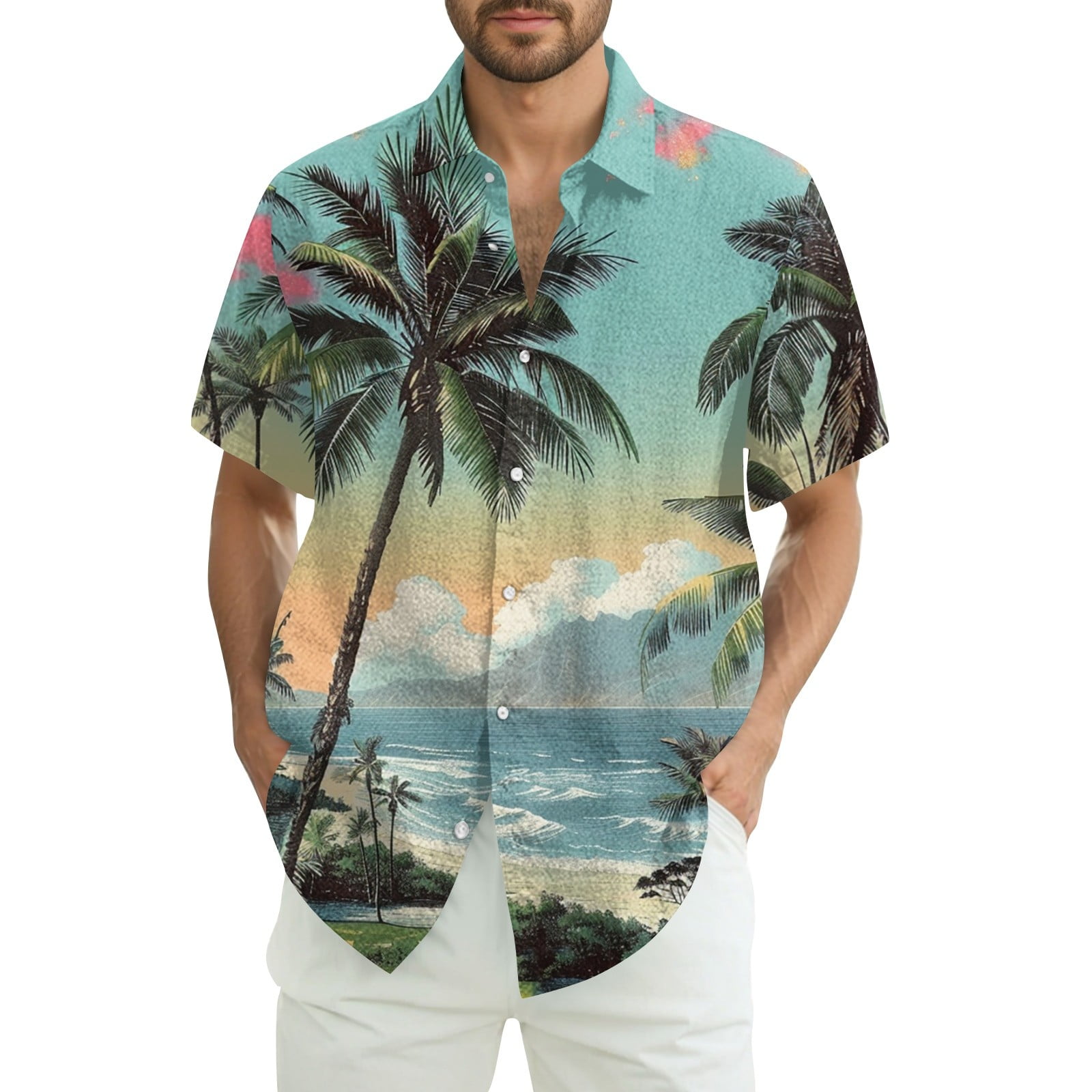 Lumtrix Mens Hawaiian Shirt Button Down Short Sleeve Beach Shirts ...