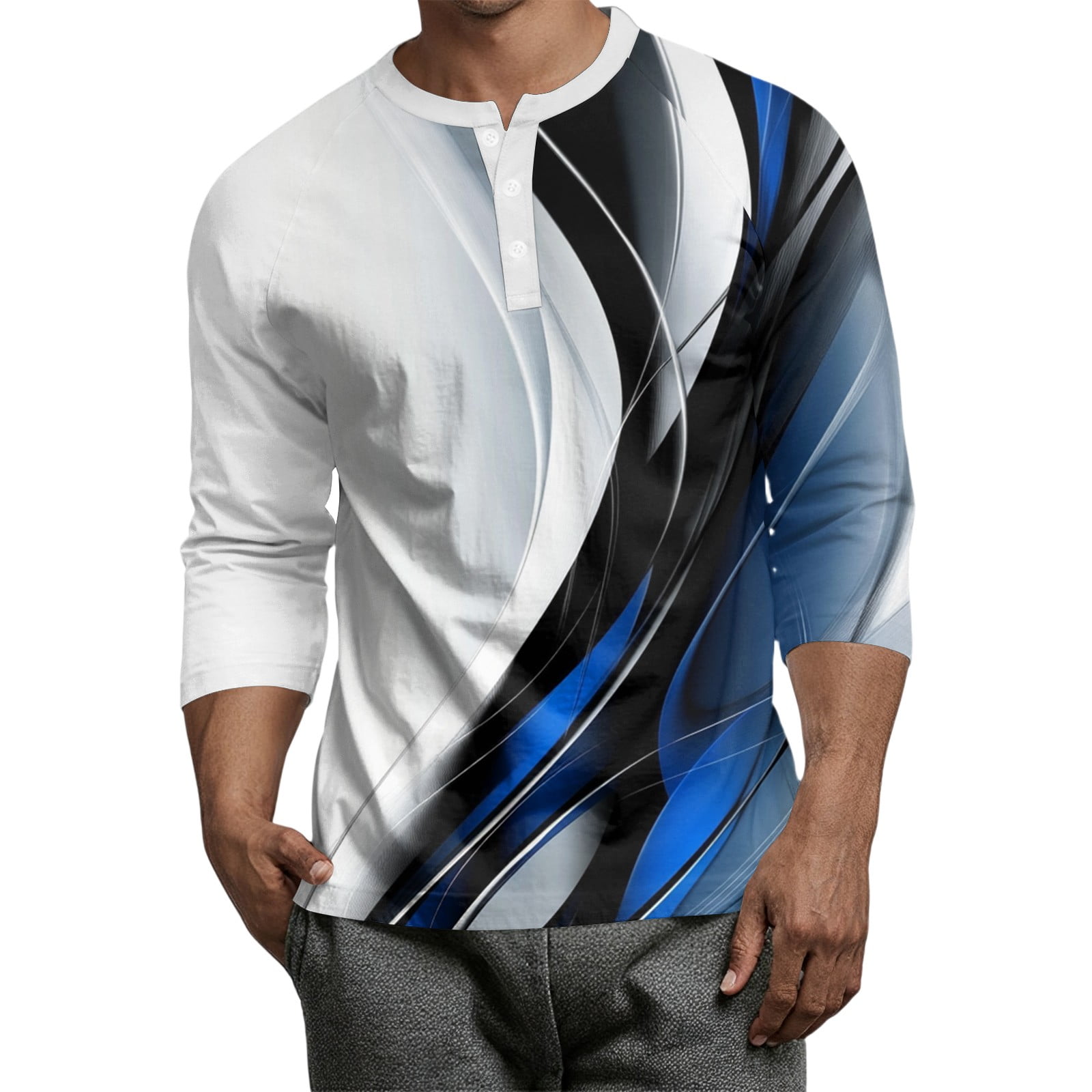 Lumtrix Mens Henley Shirts 3/4 Sleeve Sleeve Stretch Casual 3 Button ...