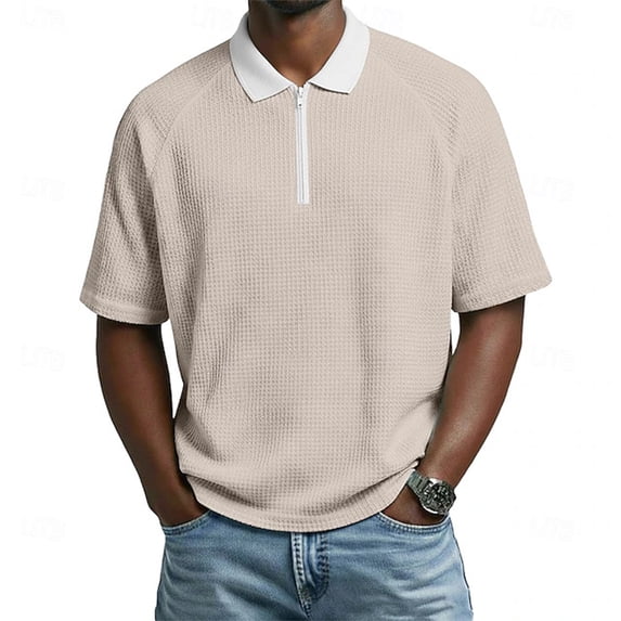 Lumtrix Mens Quarter Zip Polo Shirts Collared Short Sleeve Waffle ...