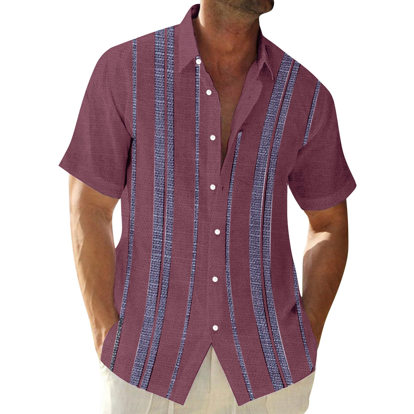 Lumtrix Mens Shirt Guayabera Cuban Short Sleeve Button Down Summer ...