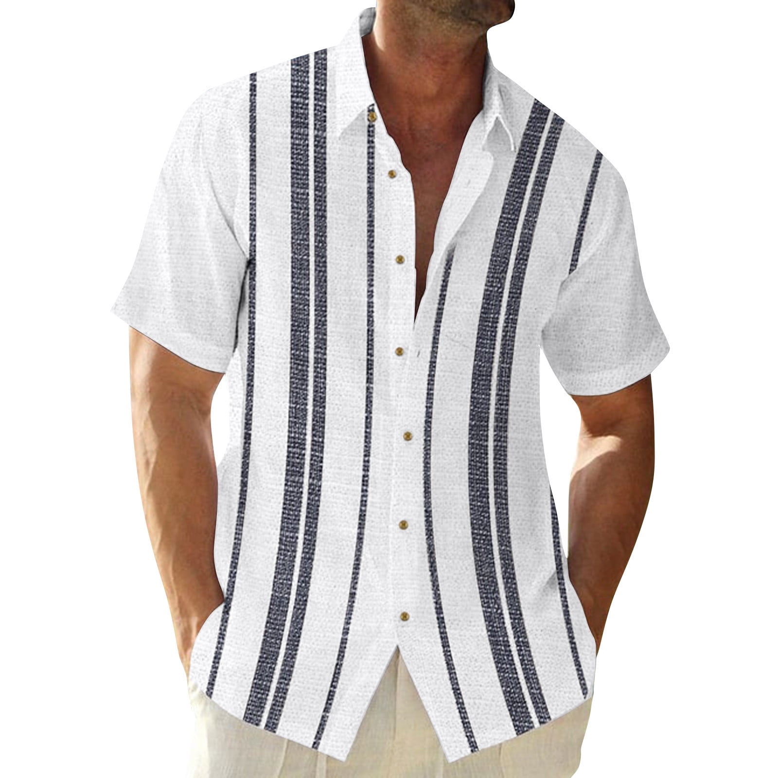 Lumtrix Mens Shirt Guayabera Cuban Short Sleeve Button Down Summer ...