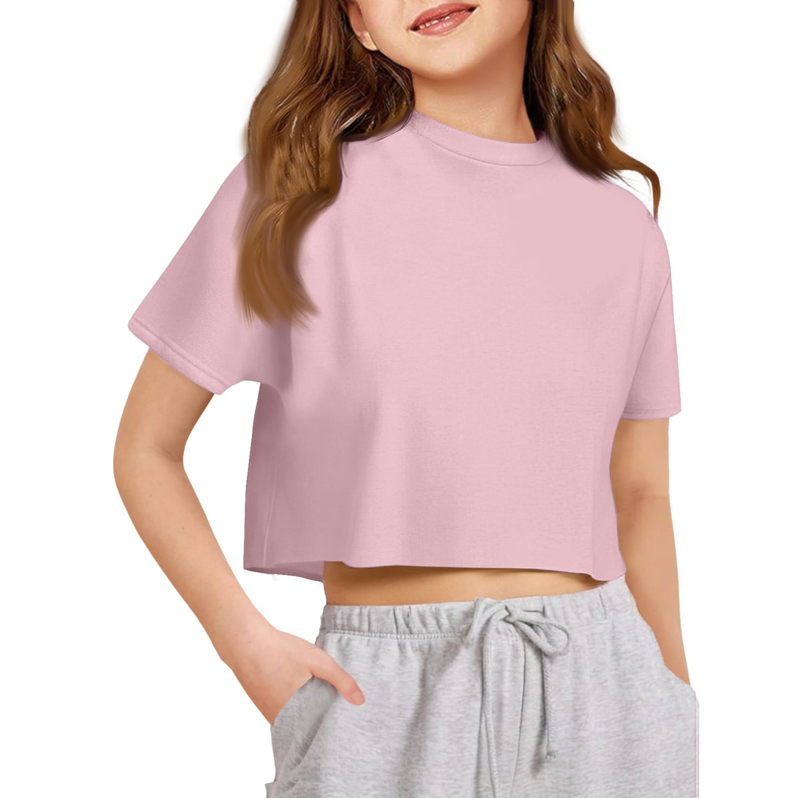 Lumtrix Girls Crop Tops Short Sleeve T-Shirts for Girl Crew Neck Basic ...
