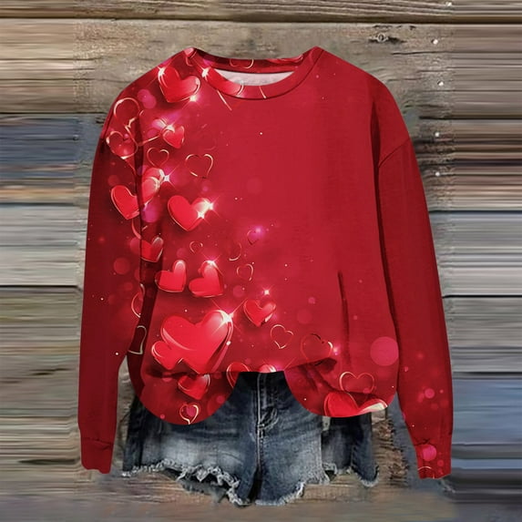 Lumtrix Valentine Sweatshirts for Women - Love Heart Shirt Long Sleeve ...