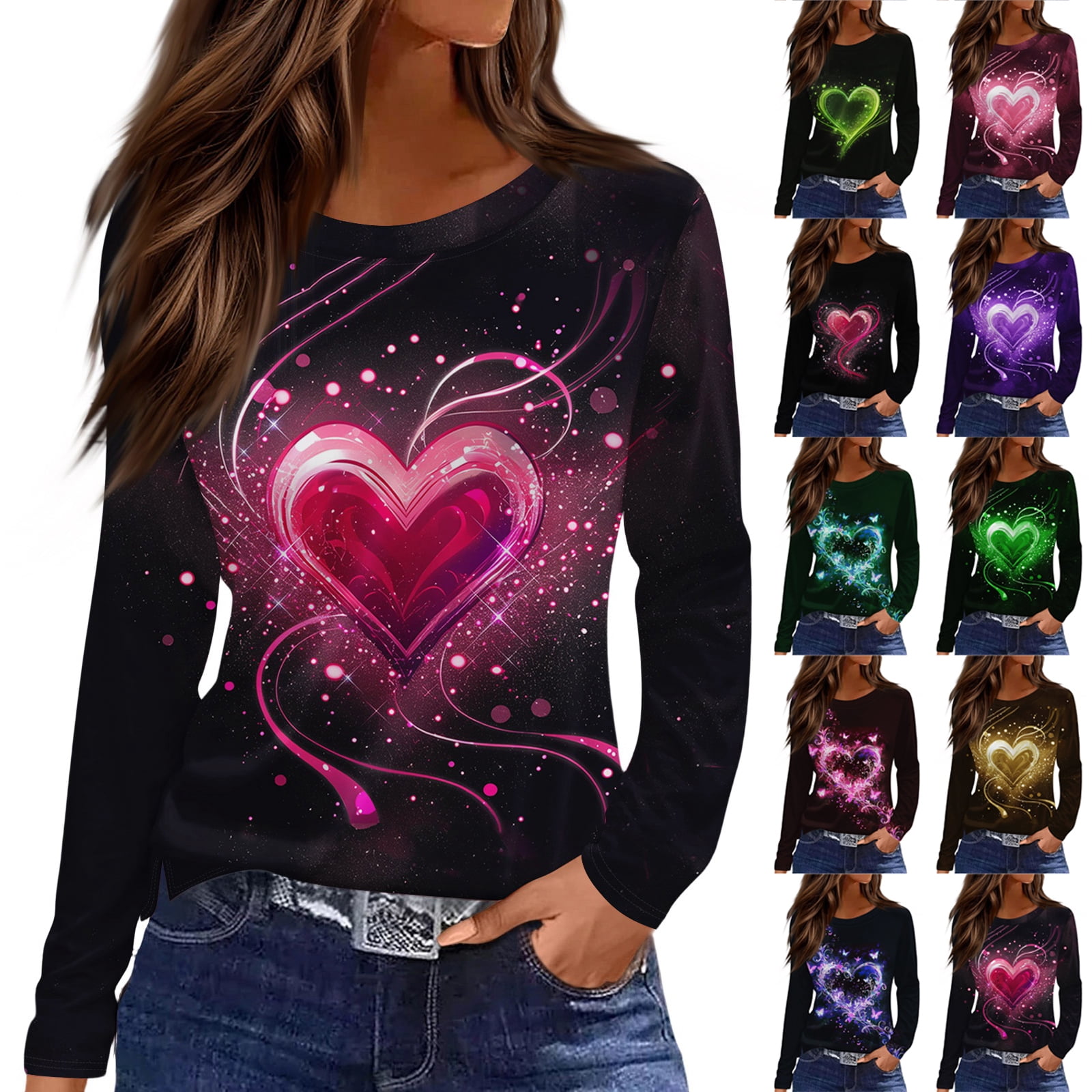 Lumtrix Valentines Shirts for Women Love Heart Print Blouse Casual Long ...