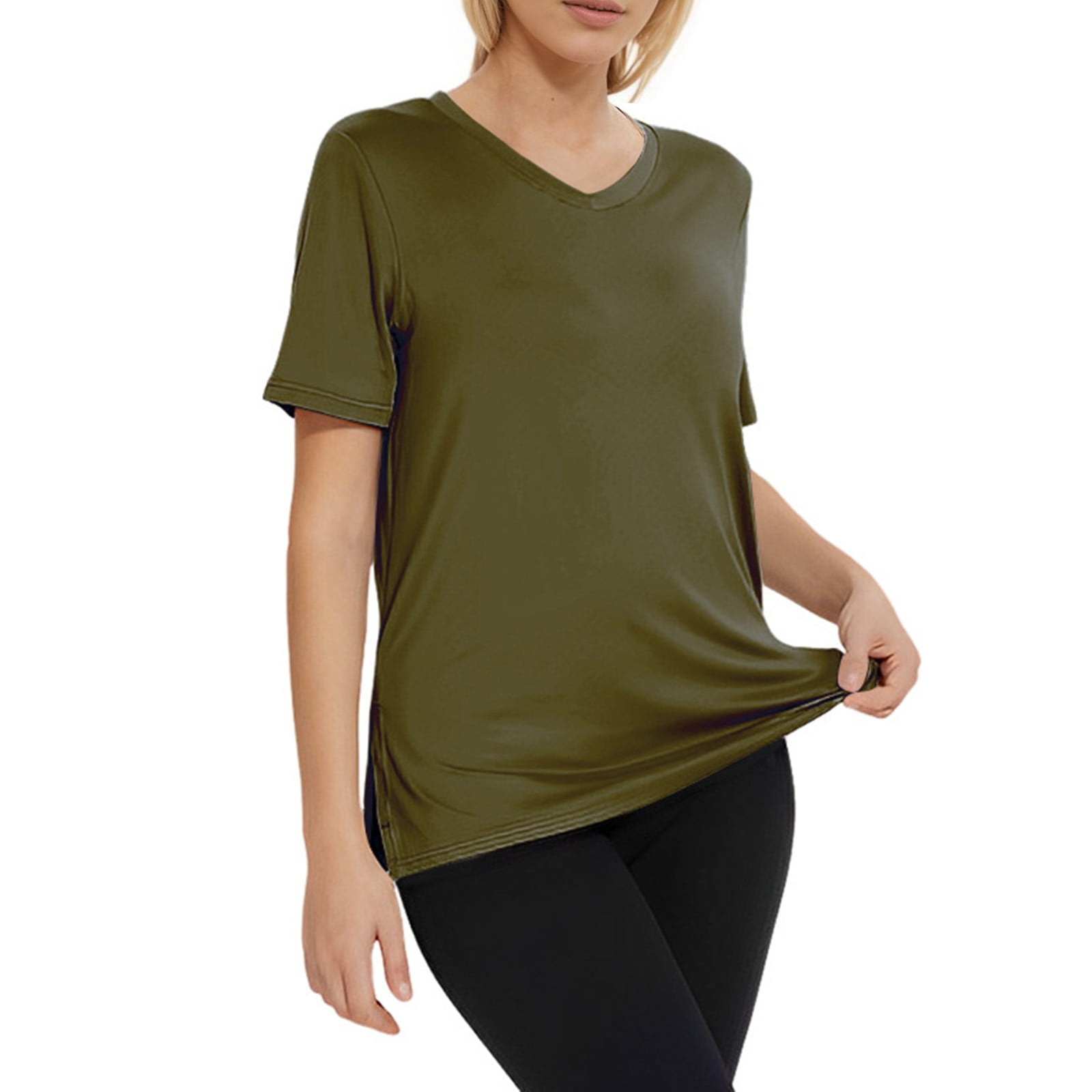 Lumtrix Womens T Shirts V Neck Short Sleeve Casual Tops Loose Fit Basic ...
