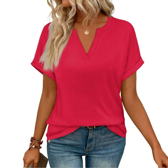 Lumtrix Womens Tops Dressy Casual V Neck Rolled Sleeve T-Shirts ...