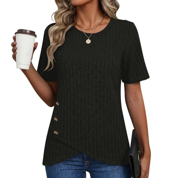 Lumtrix Womens Tops Short Sleeve Shirts Crew Neck Tunic With Buttons ...