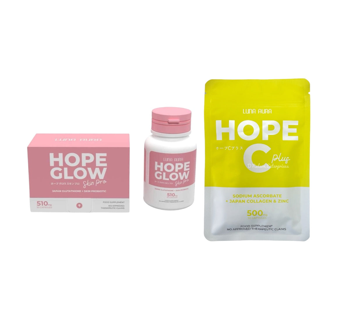 Luna Aura HOPE GLOW Skin Pro Glutathione & Probiotic & Hope C Plus ...