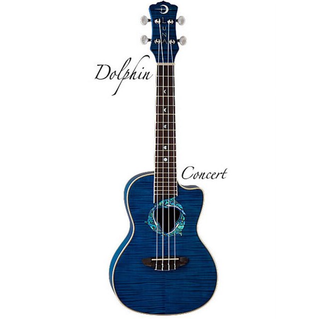 Luna Dolphin Cutaway Maple Top Concert Body Ukulele - Translucent Blue ...