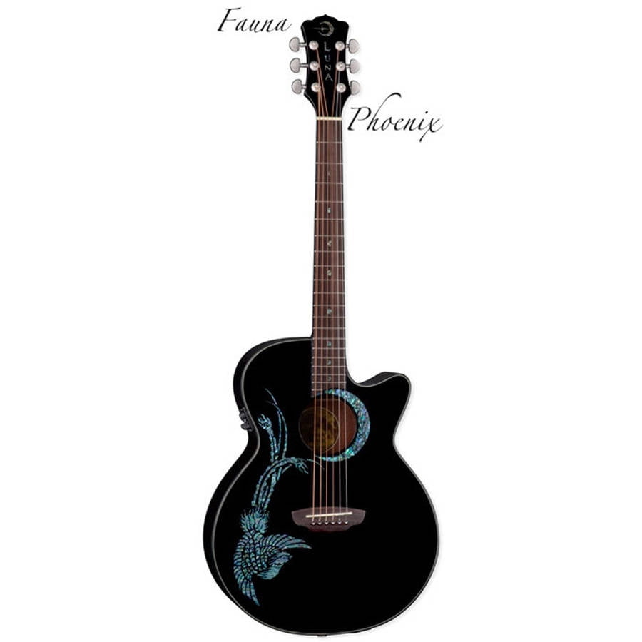 Luna Fauna Pheonix Cutaway Spruce Top Acoustic/Electric Guitar - Black ...