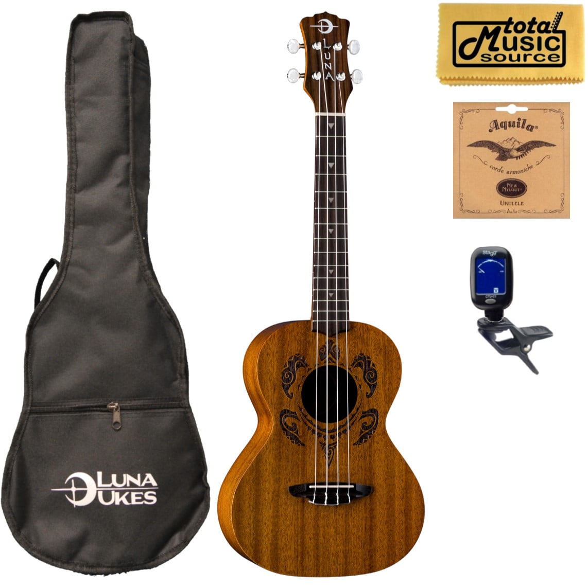 Luna Guitars Honu Tribal Turtle Tenor Ukulele W/ Bundle, UKE HONU T ...