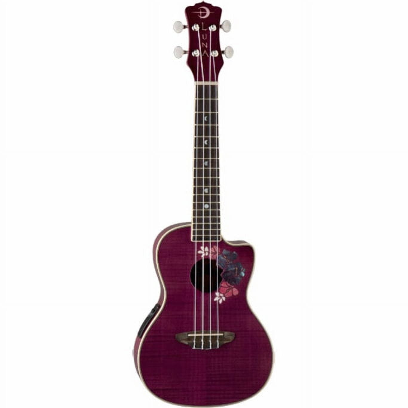 Luna Hibiscus Floral Cutaway Maple Top Concert Ukulele - Translucent ...