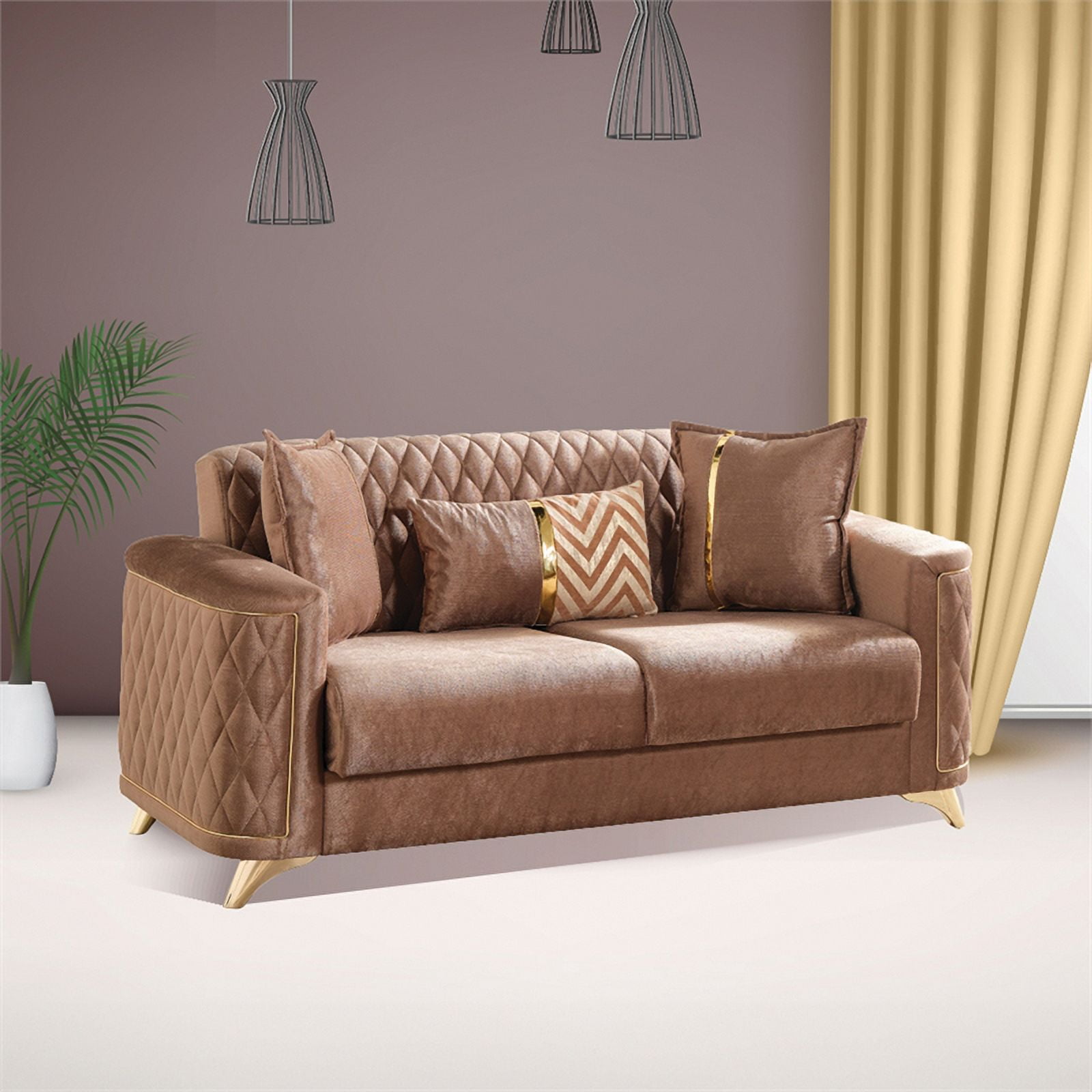 Luna Loveseat Finished in Velvet Fabric made with wood in Copper Color ...