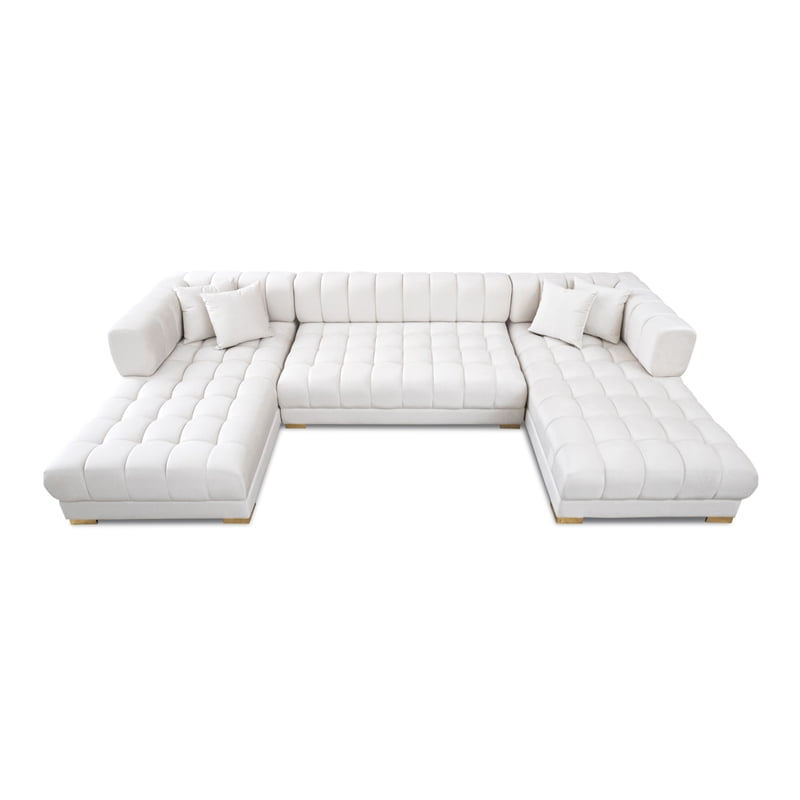 Luna Mid-Century Modern U-Shape Ivory Velvet Corner Sectional Sofa ...
