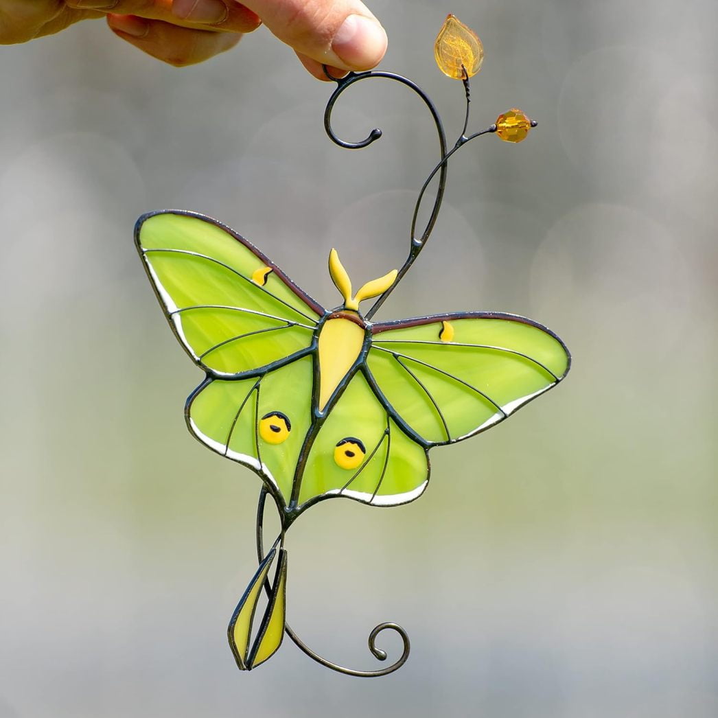 Luna Moth Butterfly Pair Handmade Stained Glass Suncatcher Stained ...