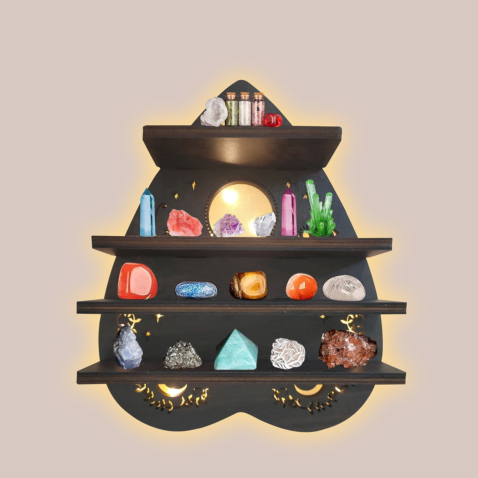 Luna Moth Crystal Shelf Display, Boho Wood Wall Floating Shelves with ...