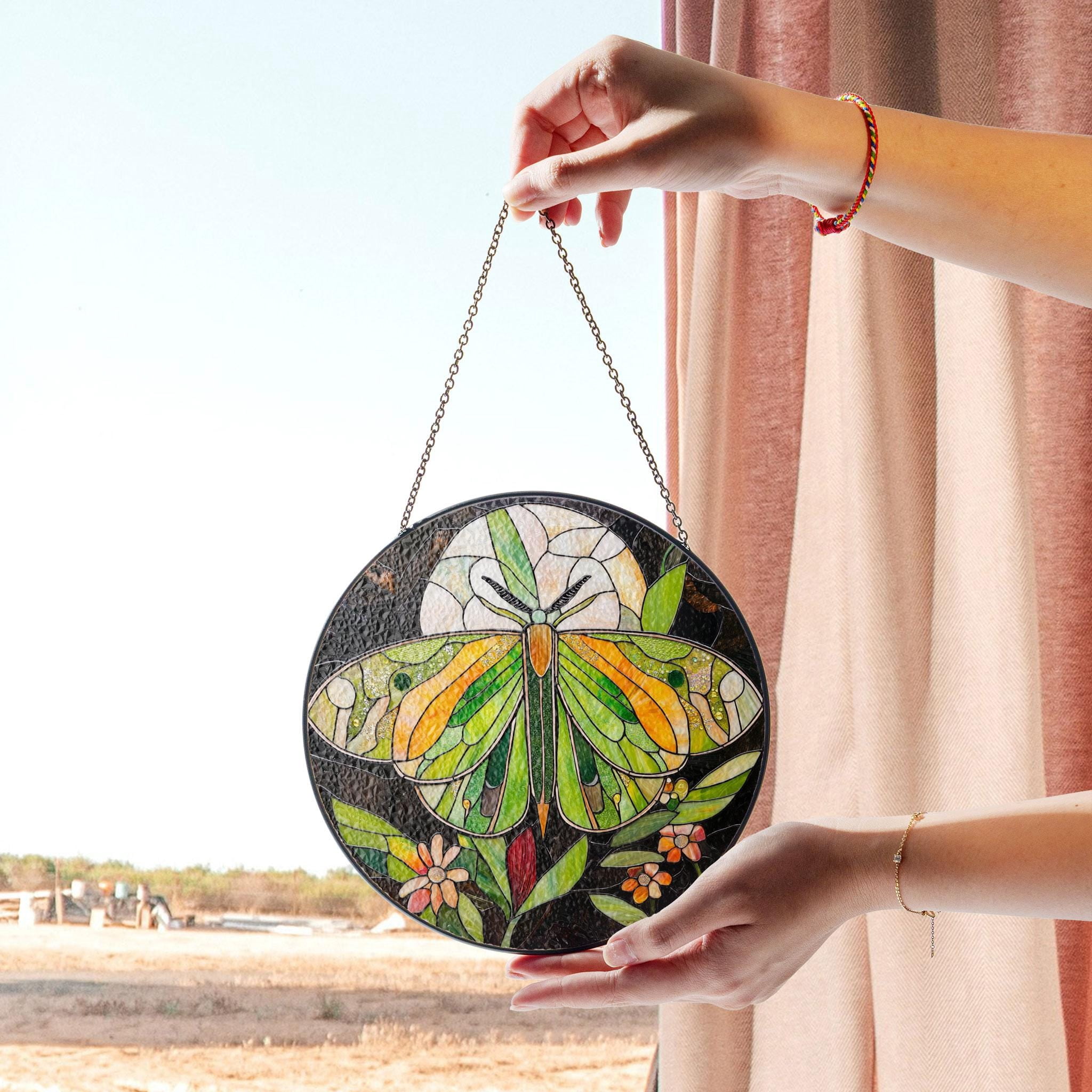 Luna Moth Stained Glass Roundel - Celestial Insect Decor 1833169998 ...