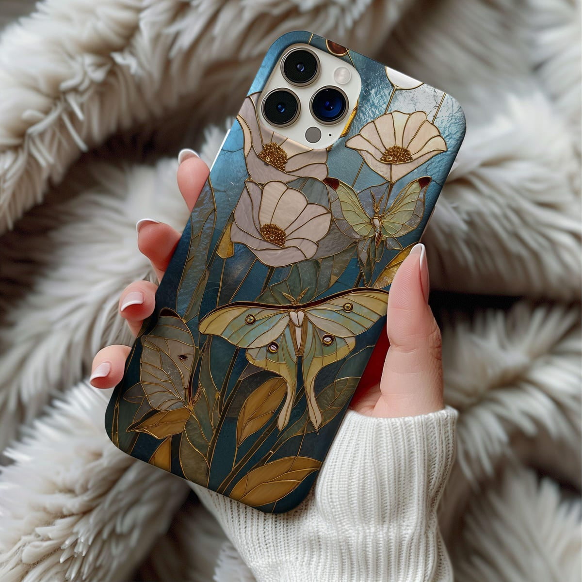Luna Moth Stained Glass Wildflower Mosaic Phone Case with iPhone 17 to ...