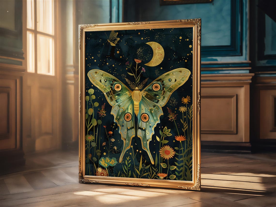 Luna Moth Wall Art Digital Download Actias Luna Crescent Moon Witchy ...