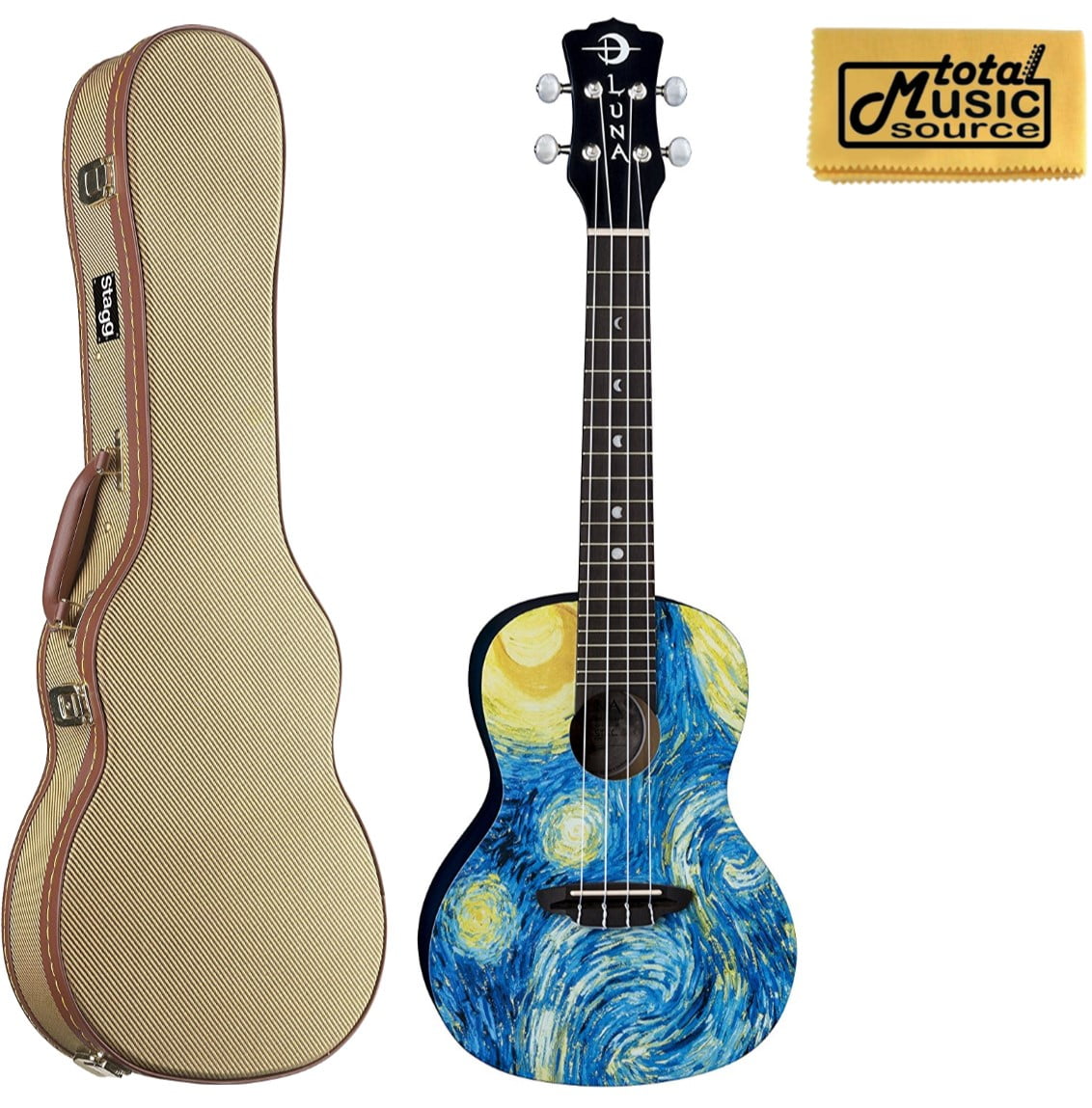 Luna UKE STR C Uke Starry Night Ukulele, Concert with Tweed Hard Case ...