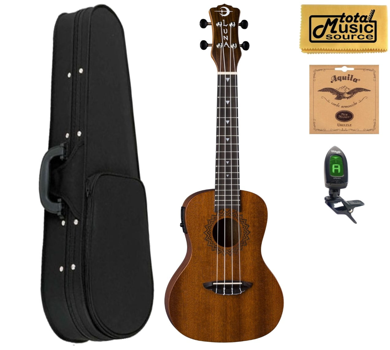 Luna UKE VMC EL, Vintage Mahogany Ukulele, Concert w/ Preamp Case ...