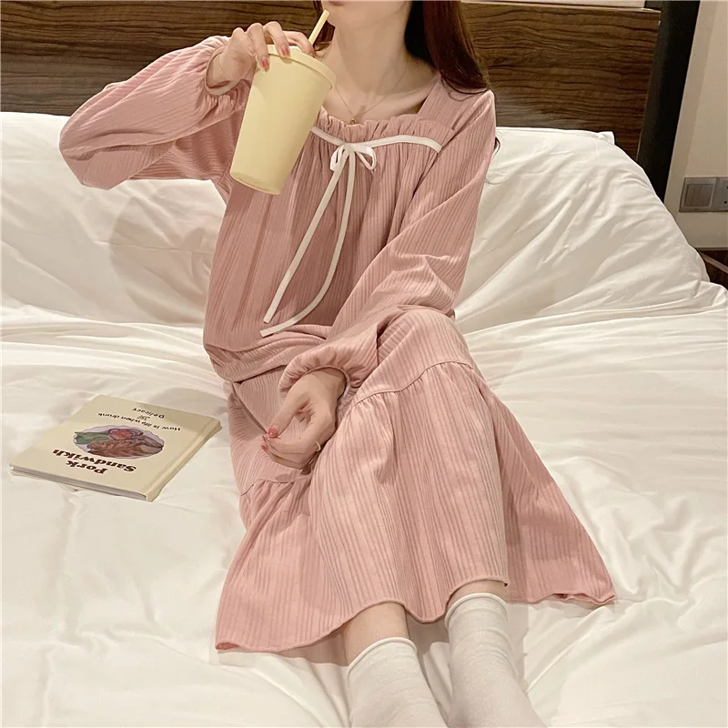 LunaVista New Long-Sleeved Nightgown Female Spring And Autumn Summer ...
