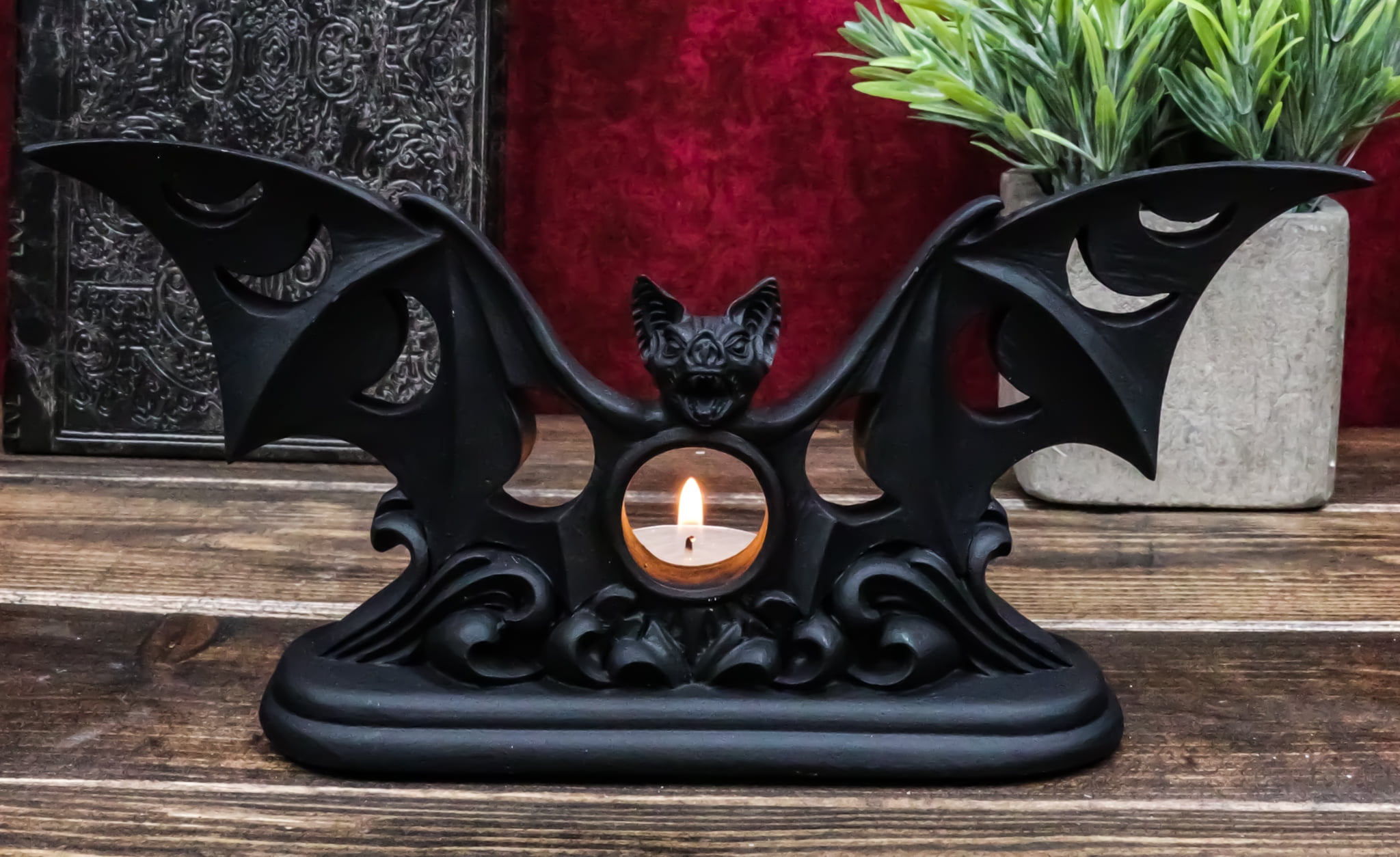 Lunaeca Gothic Lunar Moon Phases Cutout Winged Vampire Bat Votive ...