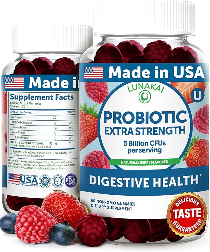 Lunakai Probiotic Gummies for Digestive Health - 5 Billion CFUs ...