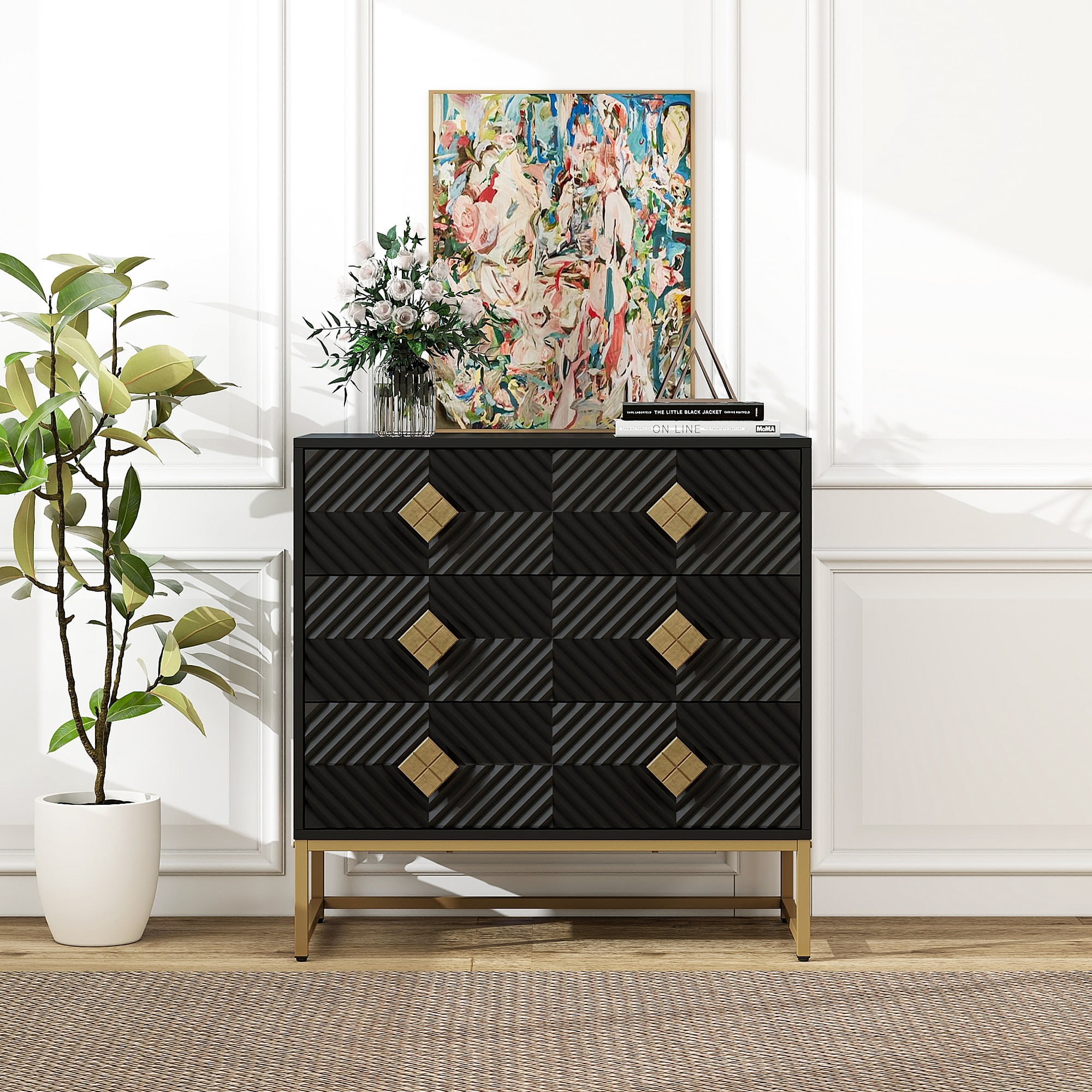 Lunale 31.5" Modern 3 Drawer Storage Cabinet Dresser, Chest of Drawers ...
