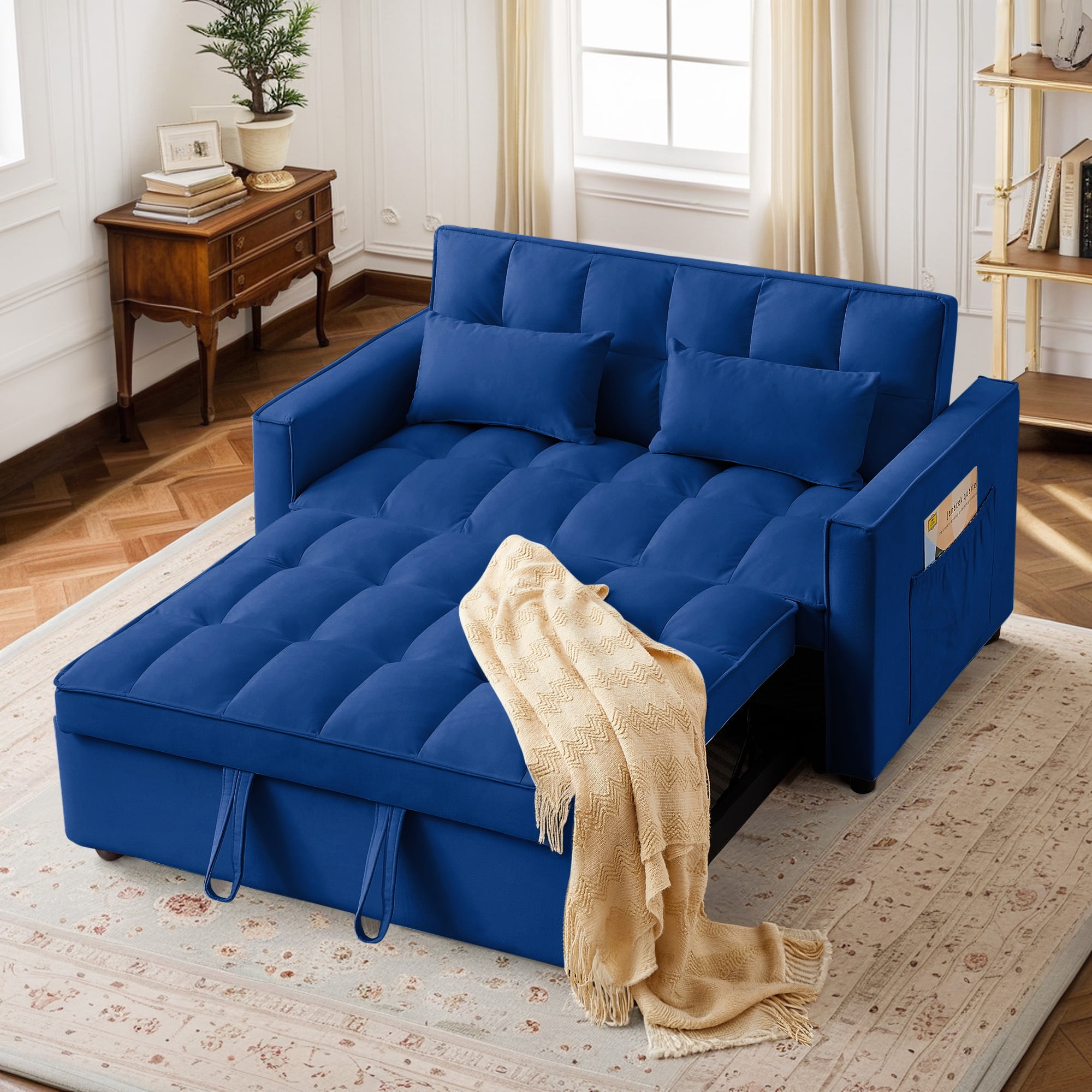 Free Shipping! Lunale 55" Convertible Loveseat Sleeper Sofa Bed, Blue ...
