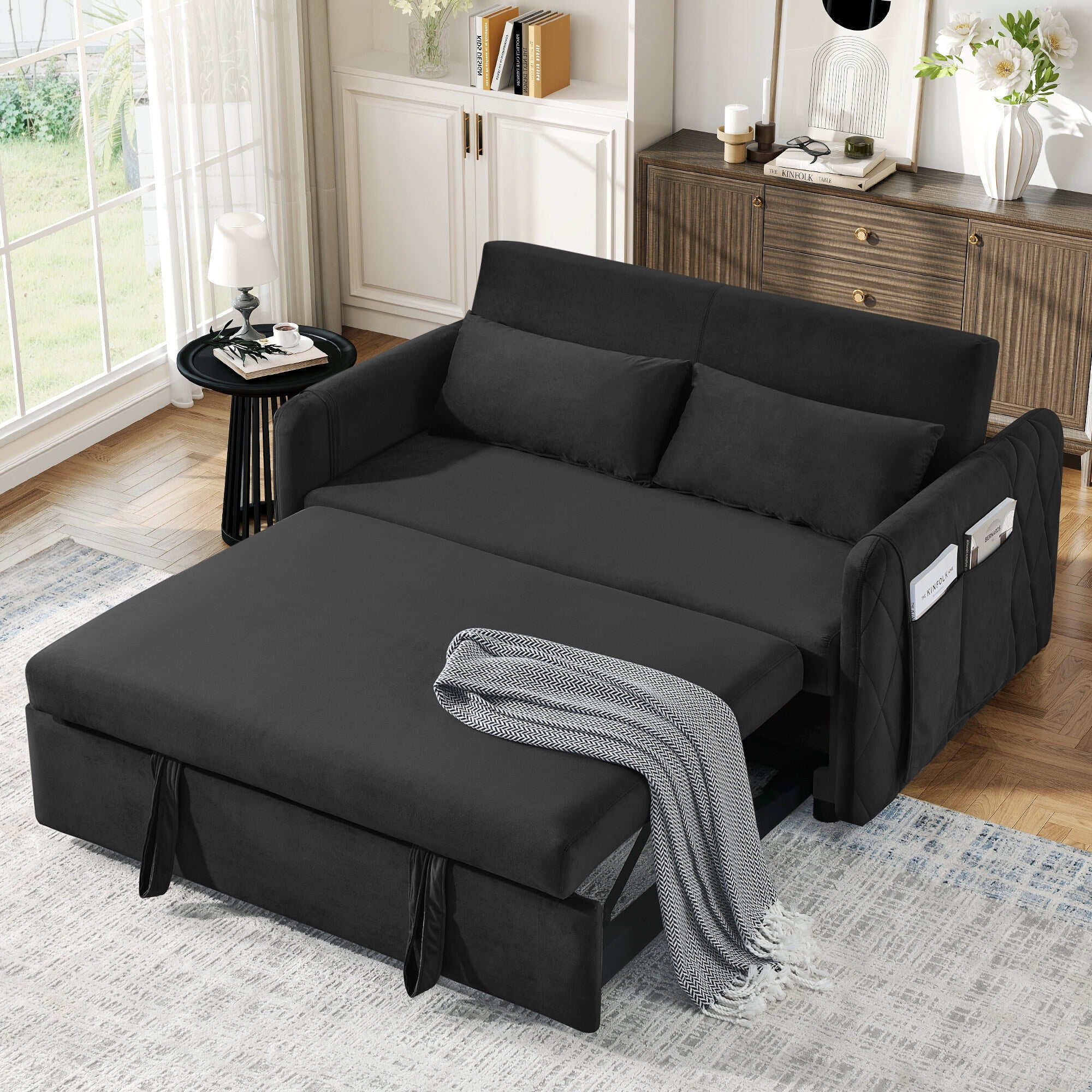Lunale Convertible Futon Sofa Bed for Living Room, Modern Upholstered ...