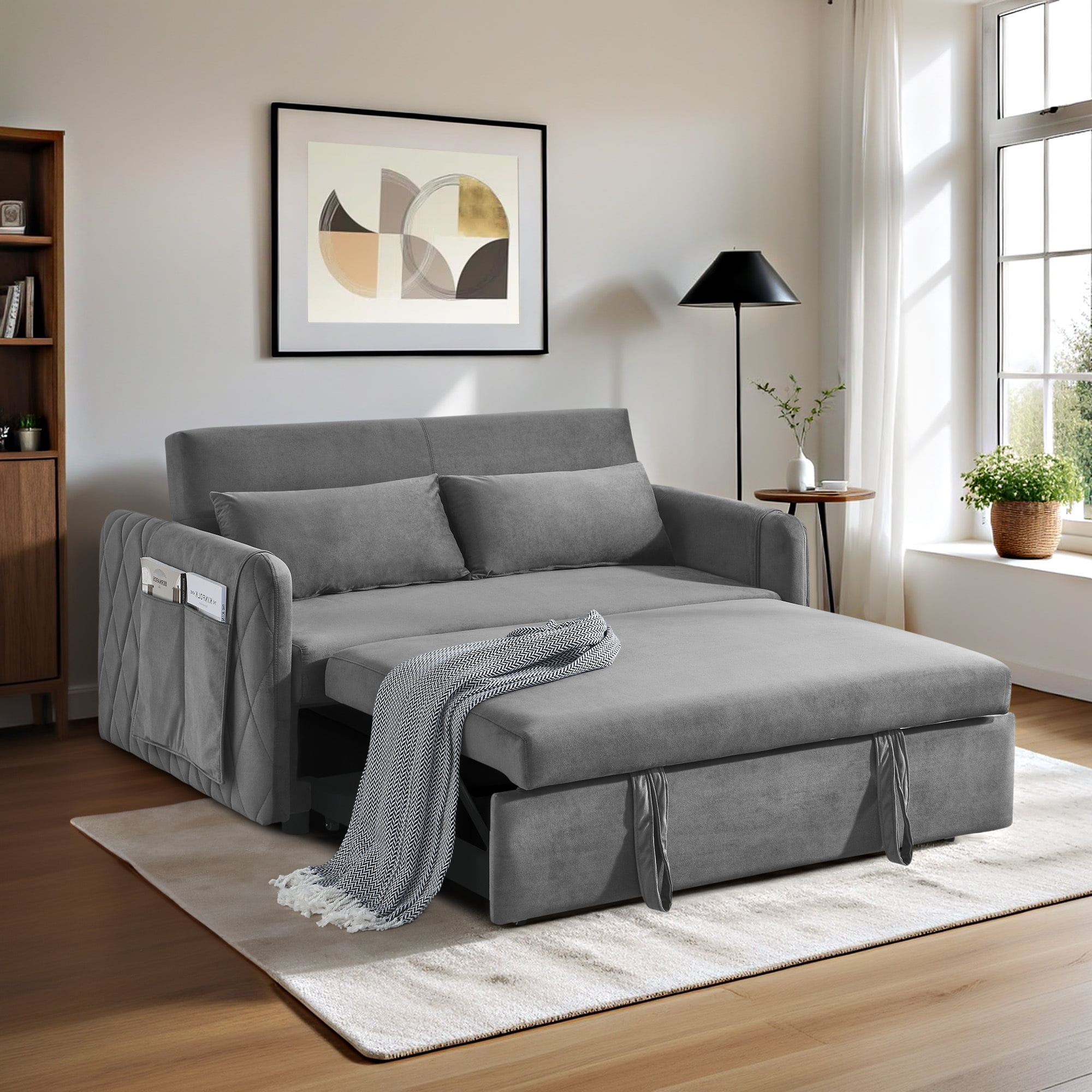 Lunale Convertible Futon Sofa Bed for Living Room, Modern Upholstered ...