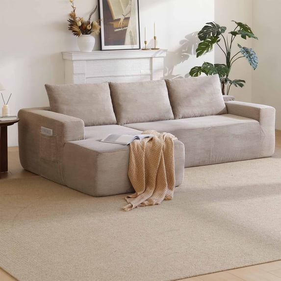 Lunale L-Shaped Modular Sectional Sofa with Movable Chaise, 3-Seater ...