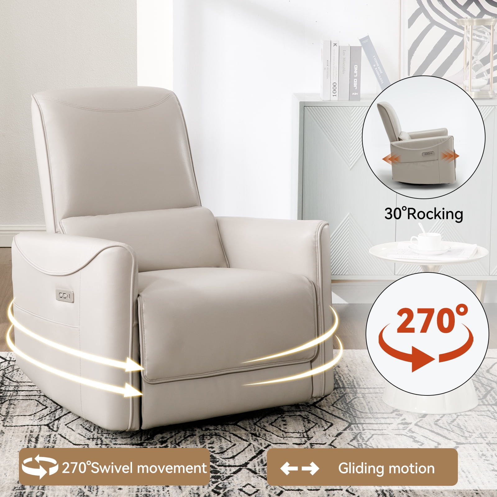 Lunale Swivel Recliner Rocker, Comfortable Single Chair With Usb And ...