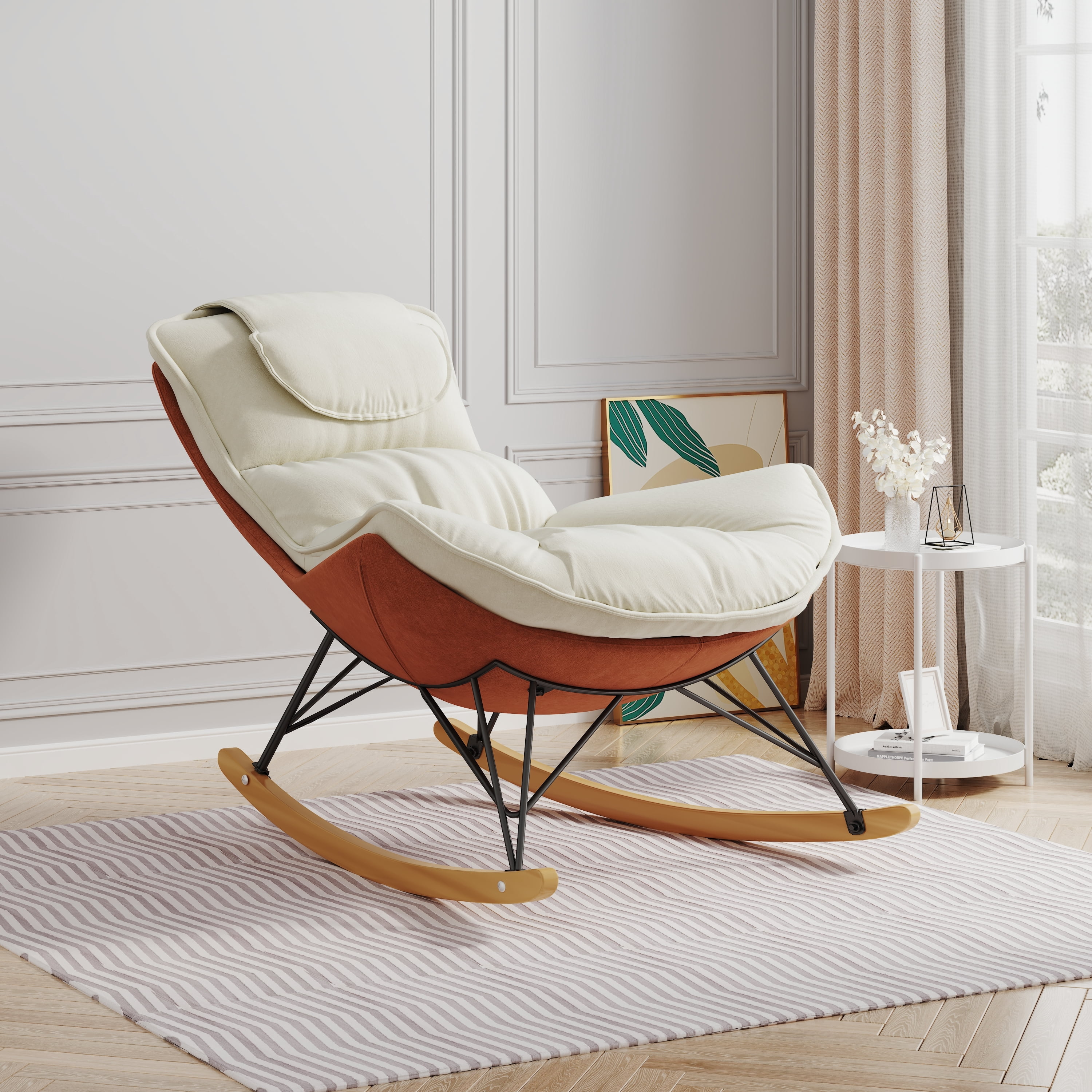 Lunale Upholstered Rocking Chair, Leisure Glider Rocker For Living Room ...