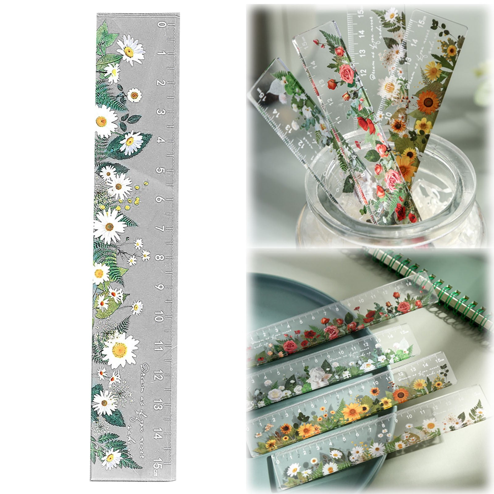 Lunanne Cute Centimeter Ruler No Scale Clear Plastic Flower Rulers ...