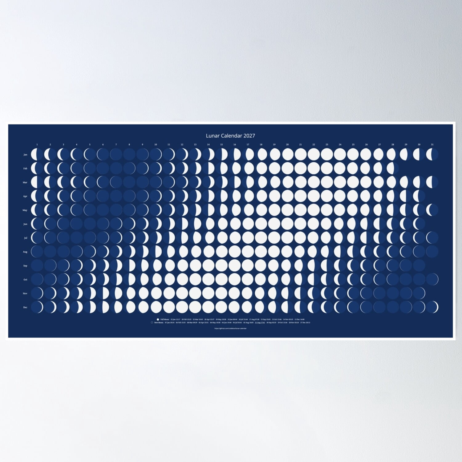 Lunar Calendar 2027 Poster Wall Art, Modern Wall Decor, 8x12 UNFRAMED ...